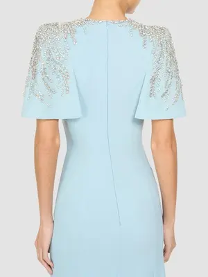 Jenny Packham Petal Embellished Stretch Crêpe Sheath Gown - Bluebird