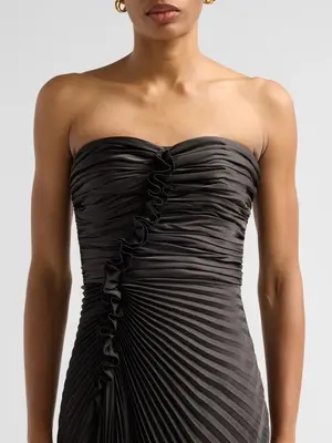 AMUR Alexandra Ruched Pleated Strapless Gown