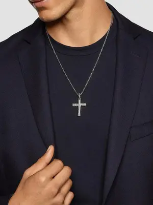 David Yurman Chevron Cross Pendant In Sterling 36mm