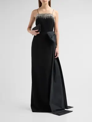 Rickie Freeman For Teri Jon Taffeta Embellished Side Bow Gown