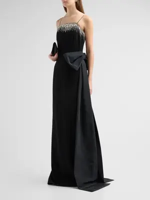 Rickie Freeman For Teri Jon Taffeta Embellished Side Bow Gown