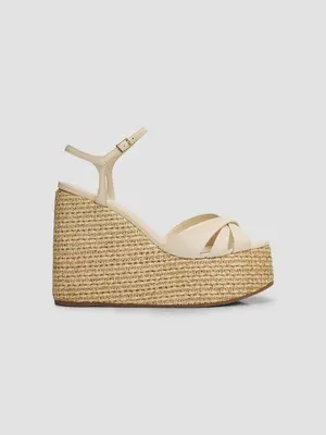 Schutz Keefa 120mm Leather-raffia Wedge Sandals - Egg Shell
