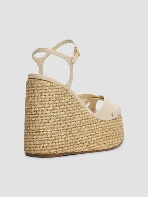 Schutz Keefa 120mm Leather-raffia Wedge Sandals - Egg Shell