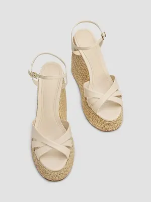 Schutz Keefa 120mm Leather-raffia Wedge Sandals - Egg Shell