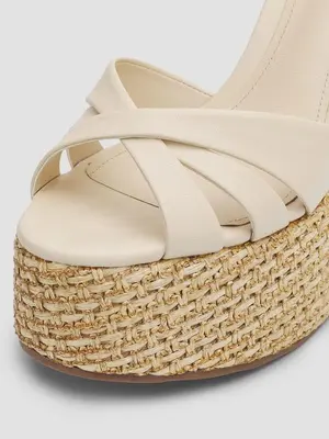 Schutz Keefa 120mm Leather-raffia Wedge Sandals - Egg Shell