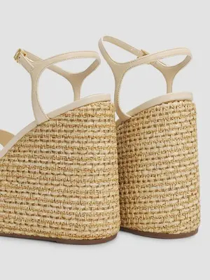 Schutz Keefa 120mm Leather-raffia Wedge Sandals - Egg Shell