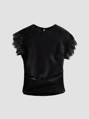 AMUR Zina Lace-trim Satin Top - Black