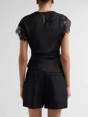 AMUR Zina Lace-trim Satin Top
