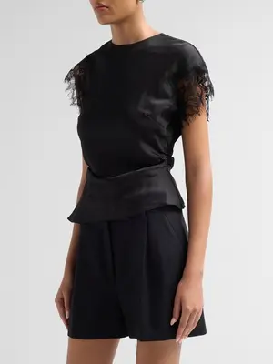 AMUR Zina Lace-trim Satin Top