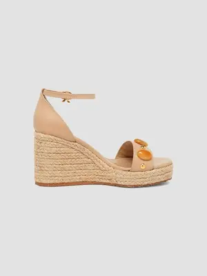 GIANVITO ROSSI 70mm Embellished Leather & Raffia Platform Wedge Sandals