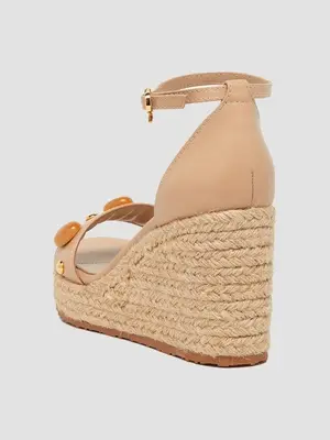 GIANVITO ROSSI 70mm Embellished Leather & Raffia Platform Wedge Sandals