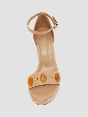 GIANVITO ROSSI 70mm Embellished Leather & Raffia Platform Wedge Sandals