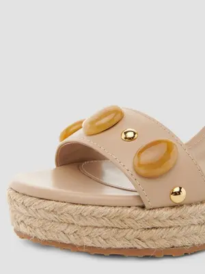 GIANVITO ROSSI 70mm Embellished Leather & Raffia Platform Wedge Sandals