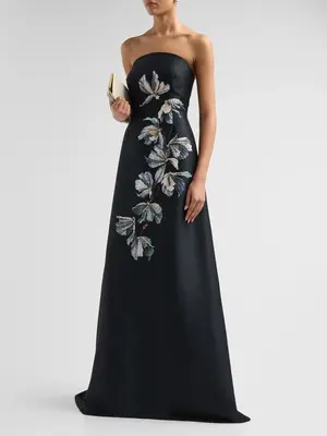 Rickie Freeman For Teri Jon Beaded Floral Mikado A-line Gown