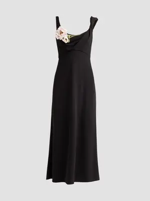Lela Rose Peony-embroidered Twist Midi Dress