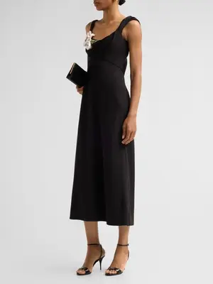 Lela Rose Peony-embroidered Twist Midi Dress