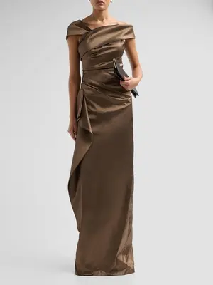 Rickie Freeman For Teri Jon Draped Woven Taffeta Column Gown