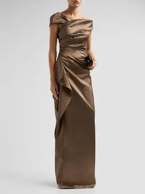 Rickie Freeman For Teri Jon Draped Woven Taffeta Column Gown