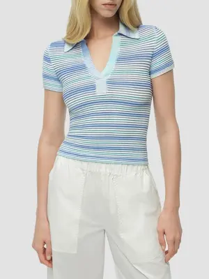Simkhai Paxton Striped Knit Polo Shirt
