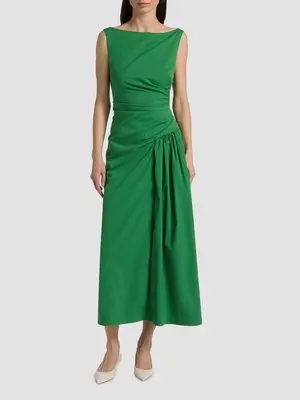 Lela Rose Poplin Cotton-blend Flounce Midi-dress