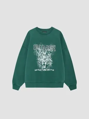 ANINE BING Miles Leopard Graphic Cotton Sweatshirt - Green
