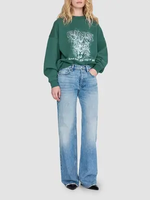 ANINE BING Miles Leopard Graphic Cotton Sweatshirt
