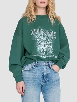 ANINE BING Miles Leopard Graphic Cotton Sweatshirt