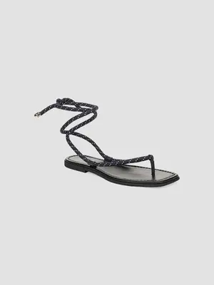 Veronica Beard Carmina Corded Leather Flat Sandals - Eclipse Coconut