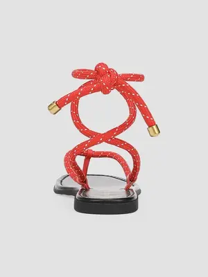 Veronica Beard Carmina Corded Leather Flat Sandals - Flame Red