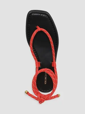 Veronica Beard Carmina Corded Leather Flat Sandals - Flame Red