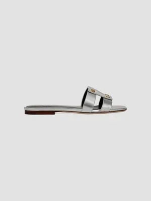 Veronica Beard Via Metallic Leather Flat Sandals - Silver