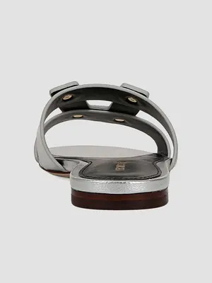 Veronica Beard Via Metallic Leather Flat Sandals - Silver