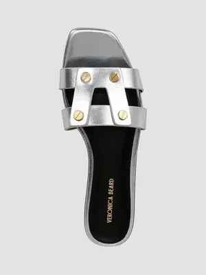 Veronica Beard Via Metallic Leather Flat Sandals - Silver