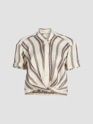 A.L.C. Leonore Linen-blend Striped Top - Panna Multi