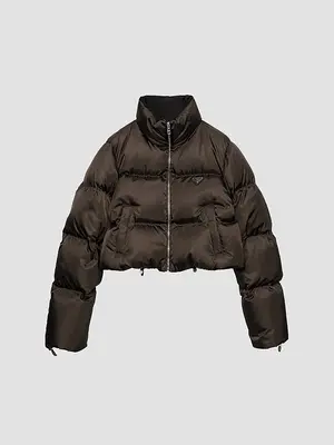 Prada Cropped Nylon Down Jacket - Brown