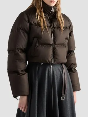 Prada Cropped Nylon Down Jacket - Brown