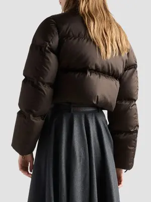 Prada Cropped Nylon Down Jacket - Brown
