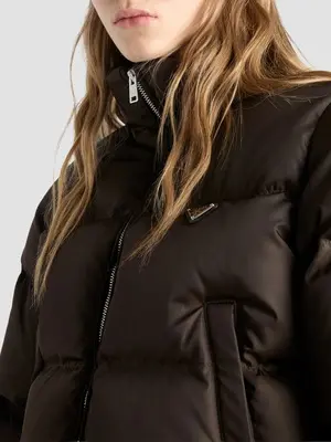 Prada Cropped Nylon Down Jacket - Brown