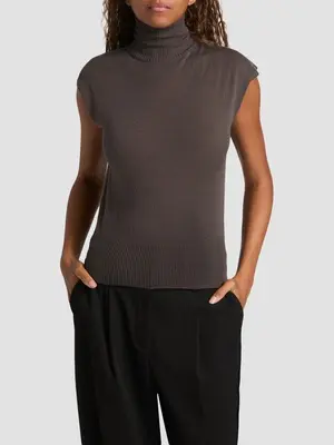 Rick Owens Maglia Cashmere Cap-sleeve Turtleneck - Dark Dust