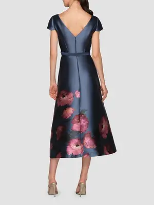 KAY UNGER Ina Mikado Poppy Tea-length Cocktail Dress