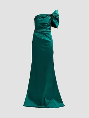 Rickie Freeman For Teri Jon One Shoulder Ruched Taffeta Gown - Emerald
