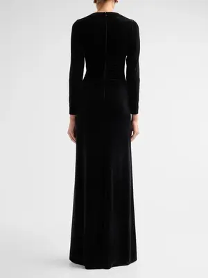 Rickie Freeman For Teri Jon Velvet Beaded Accent A-line Gown - Black