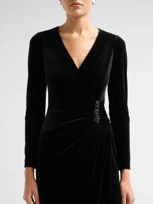 Rickie Freeman For Teri Jon Velvet Beaded Accent A-line Gown - Black