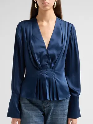 FAVORITE DAUGHTER The Romance Satin Pleated Top - Midnight