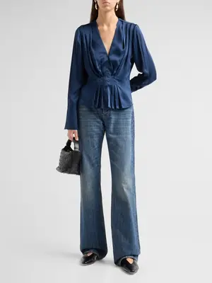 FAVORITE DAUGHTER The Romance Satin Pleated Top - Midnight