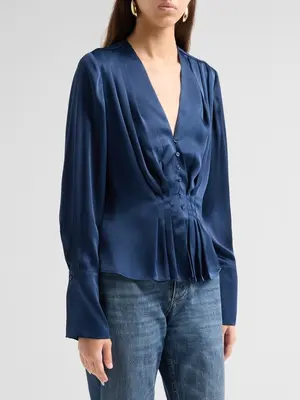 FAVORITE DAUGHTER The Romance Satin Pleated Top - Midnight