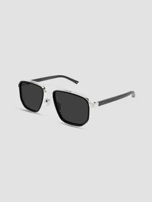 Gucci Noble Tip 53mm Geometric Pilot Sunglasses - Silver Black