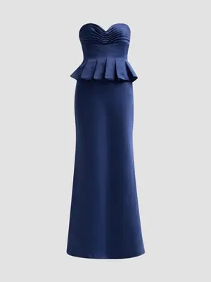 Theia Sydney Strapless Peplum Gown - Navy