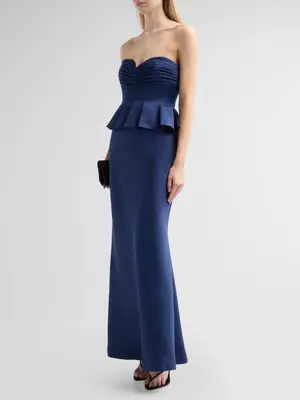 Theia Sydney Strapless Peplum Gown