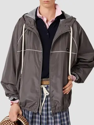 Miu Miu Technical Silk Zipper Blouson Jacket - Grey